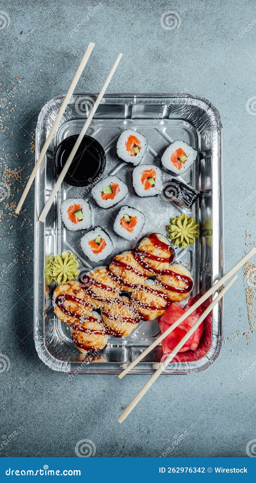 Top View of Sushi Set with Sticks Stock Photo - Image of vertical ...