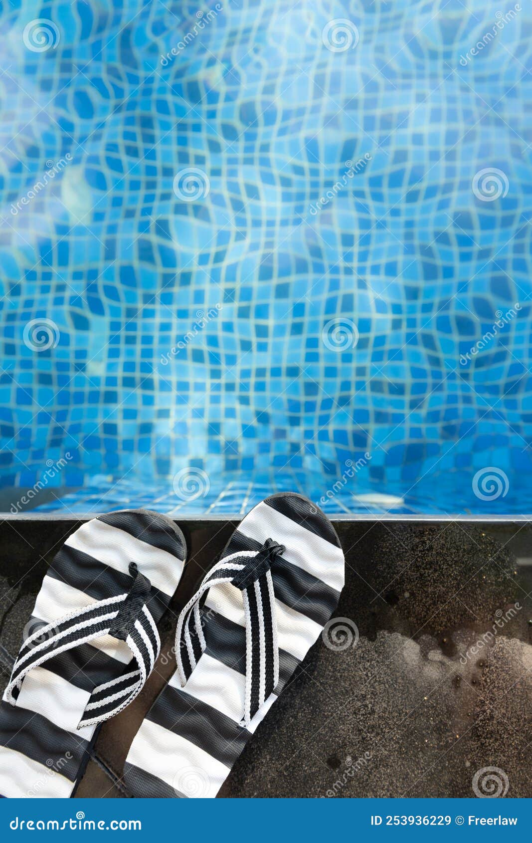 Swimming Pool and Pair of Slippers Vertical Composition Stock Image ...
