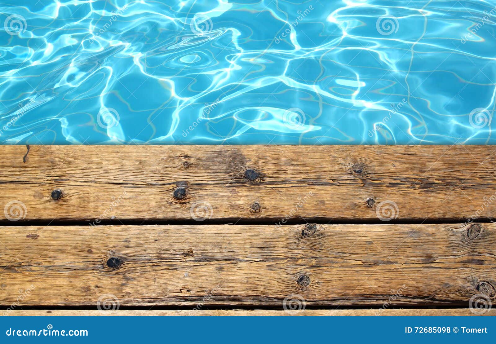 Top View of Swimming Pool and Wooden Deck Background. Stock Photo ...