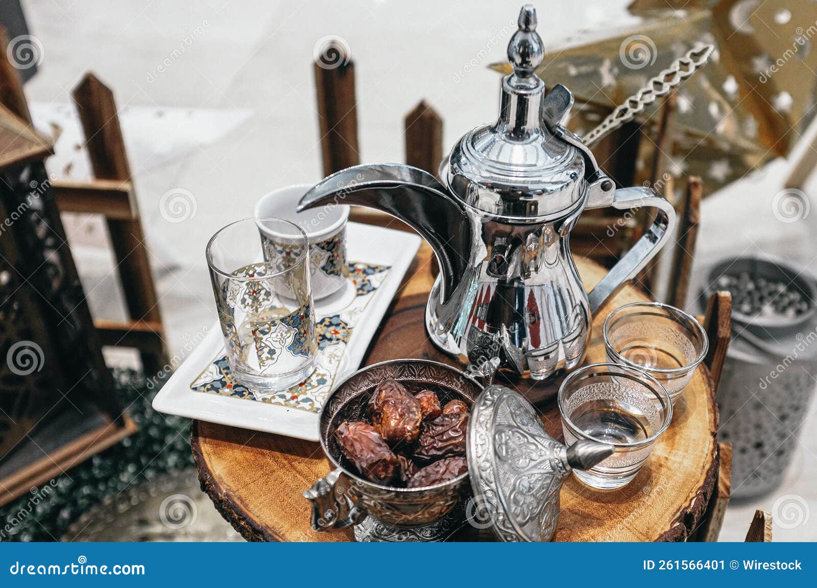 Top View of a Table with an Arabic Coffee Pot and Cups Served with ...