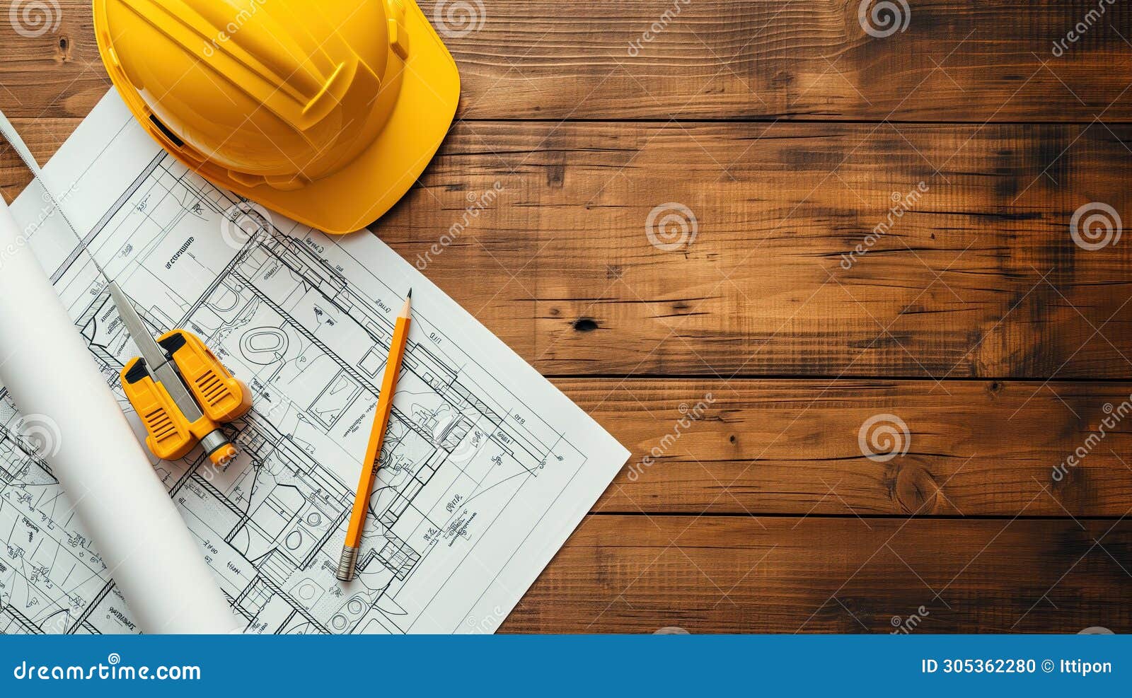 Top View Table of Engineering ,hardhat and Blueprint . Stock ...