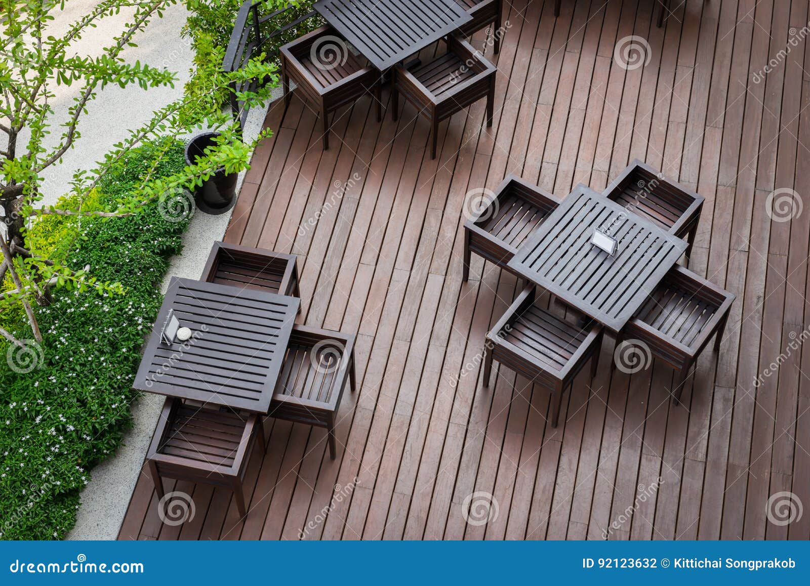 Top View of Table and Four Chairs on Living Terrace at Cafe. Stock ...