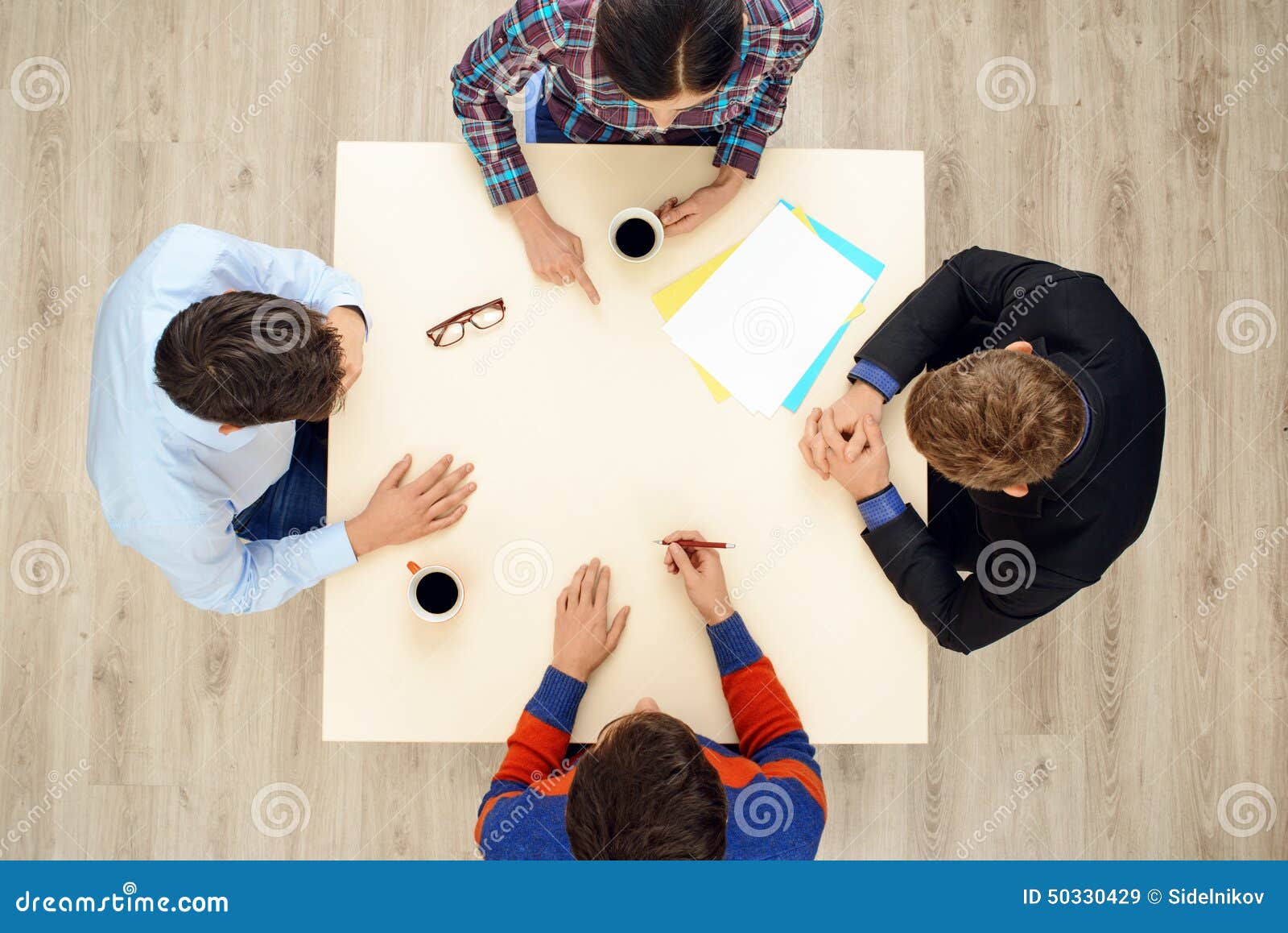Top View Table with Group of Creative People Stock Image - Image of ...