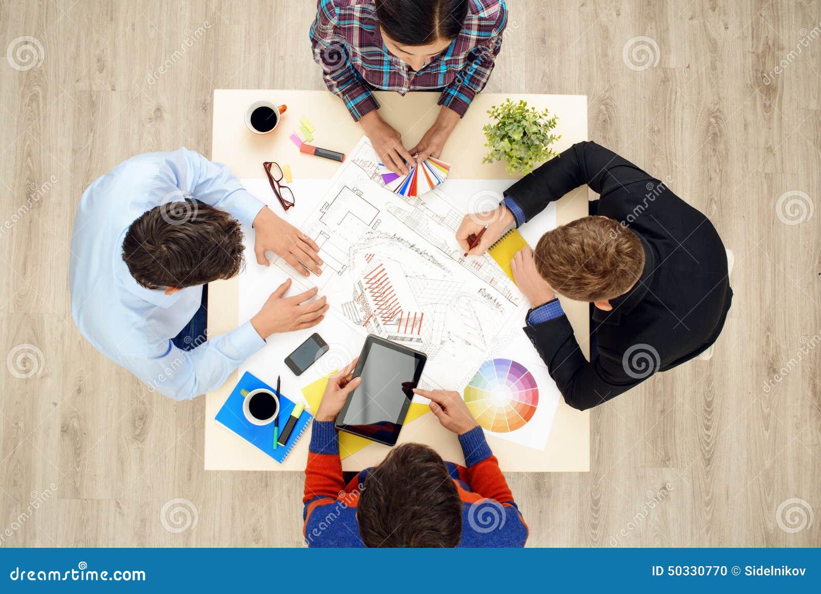 Top View Table with Group of Creative People Stock Photo - Image of ...