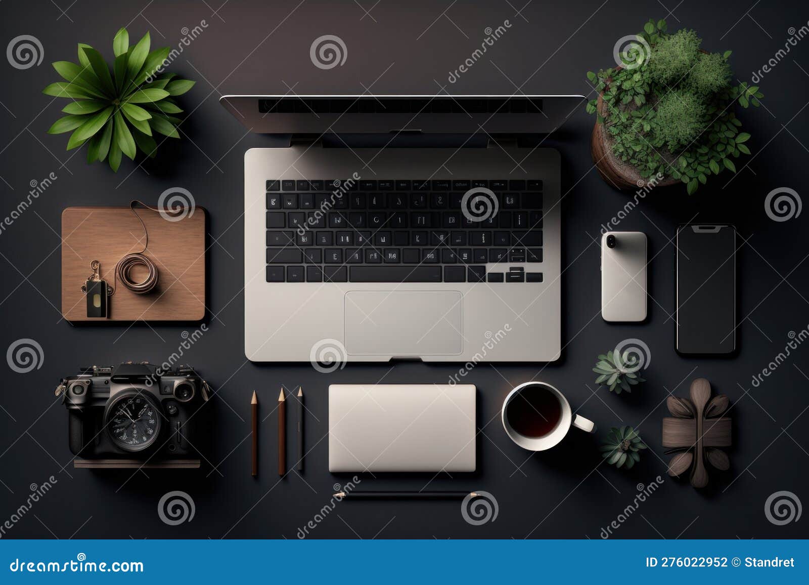 Top View of Table with Objects for Work. Beautiful Illustration Picture ...