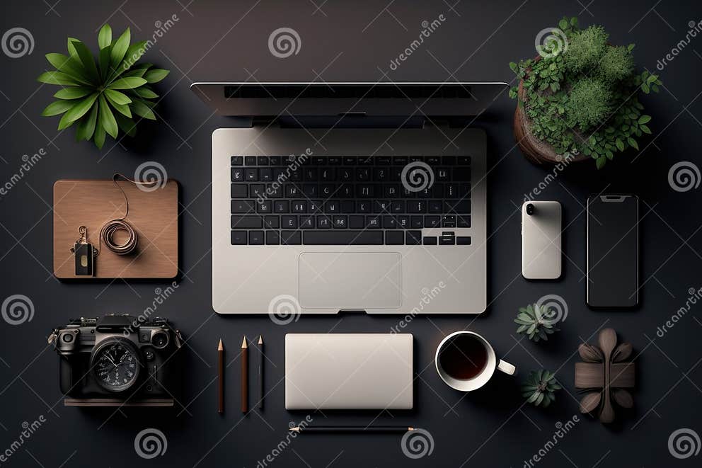 Top View of Table with Objects for Work. Beautiful Illustration Picture ...