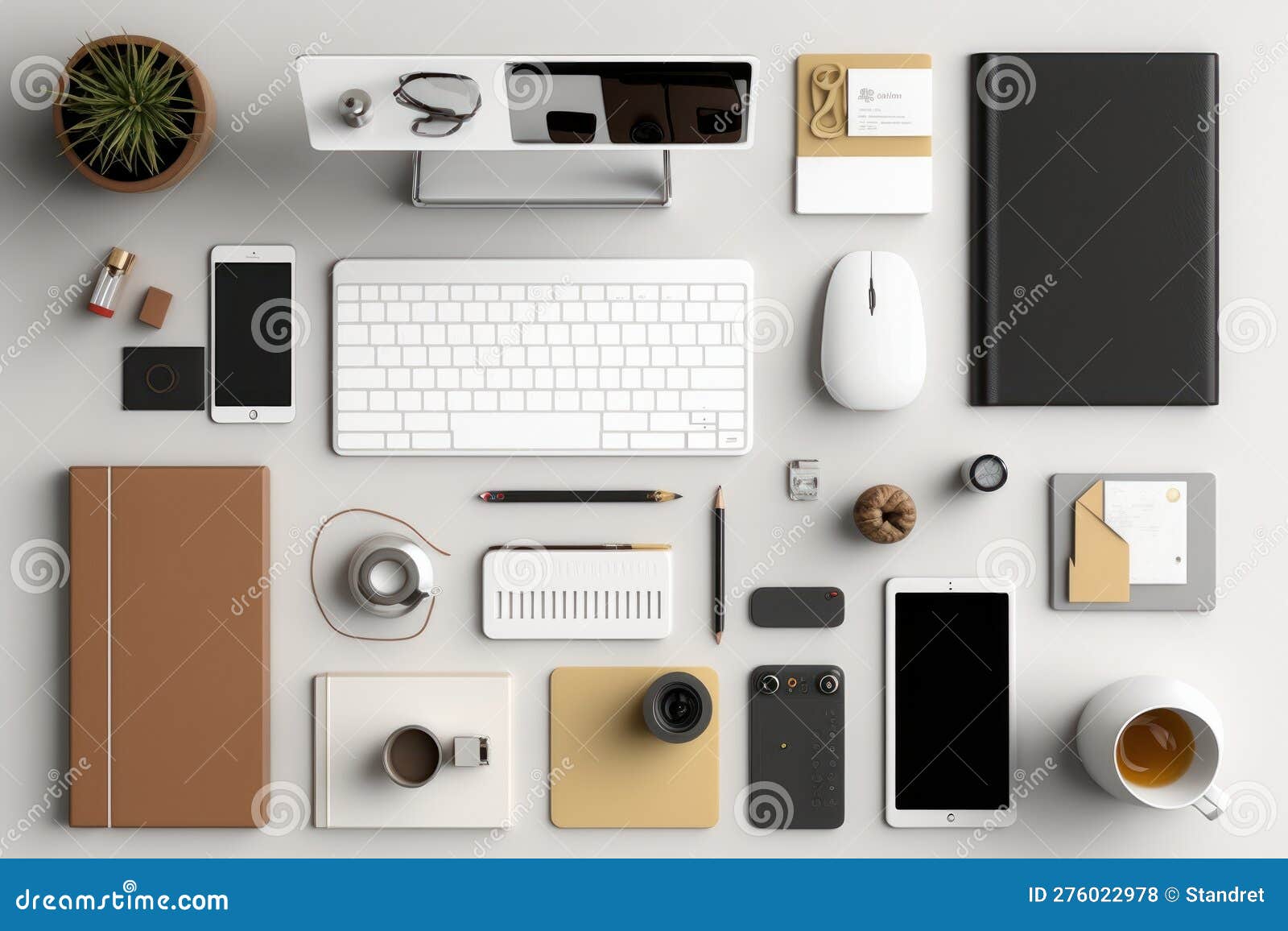 Top View of Table with Objects for Work. Beautiful Illustration Picture ...