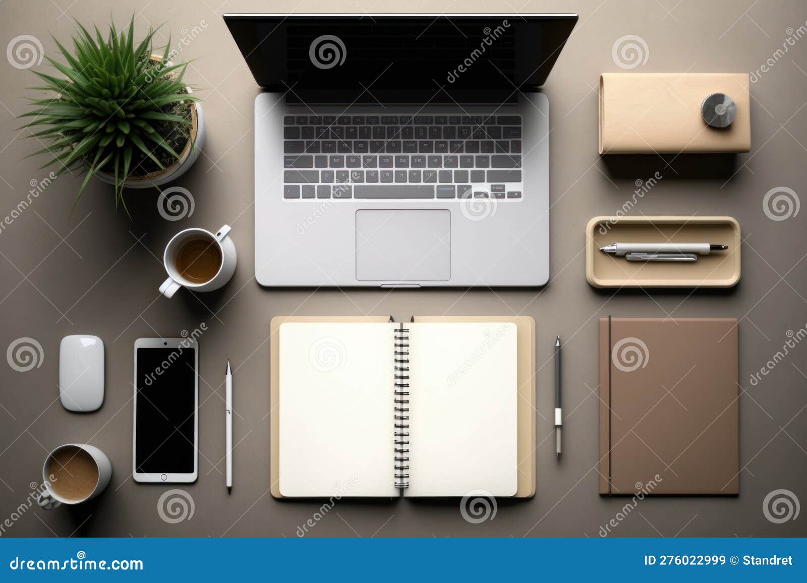 Top View of Table with Objects for Work. Beautiful Illustration Picture ...
