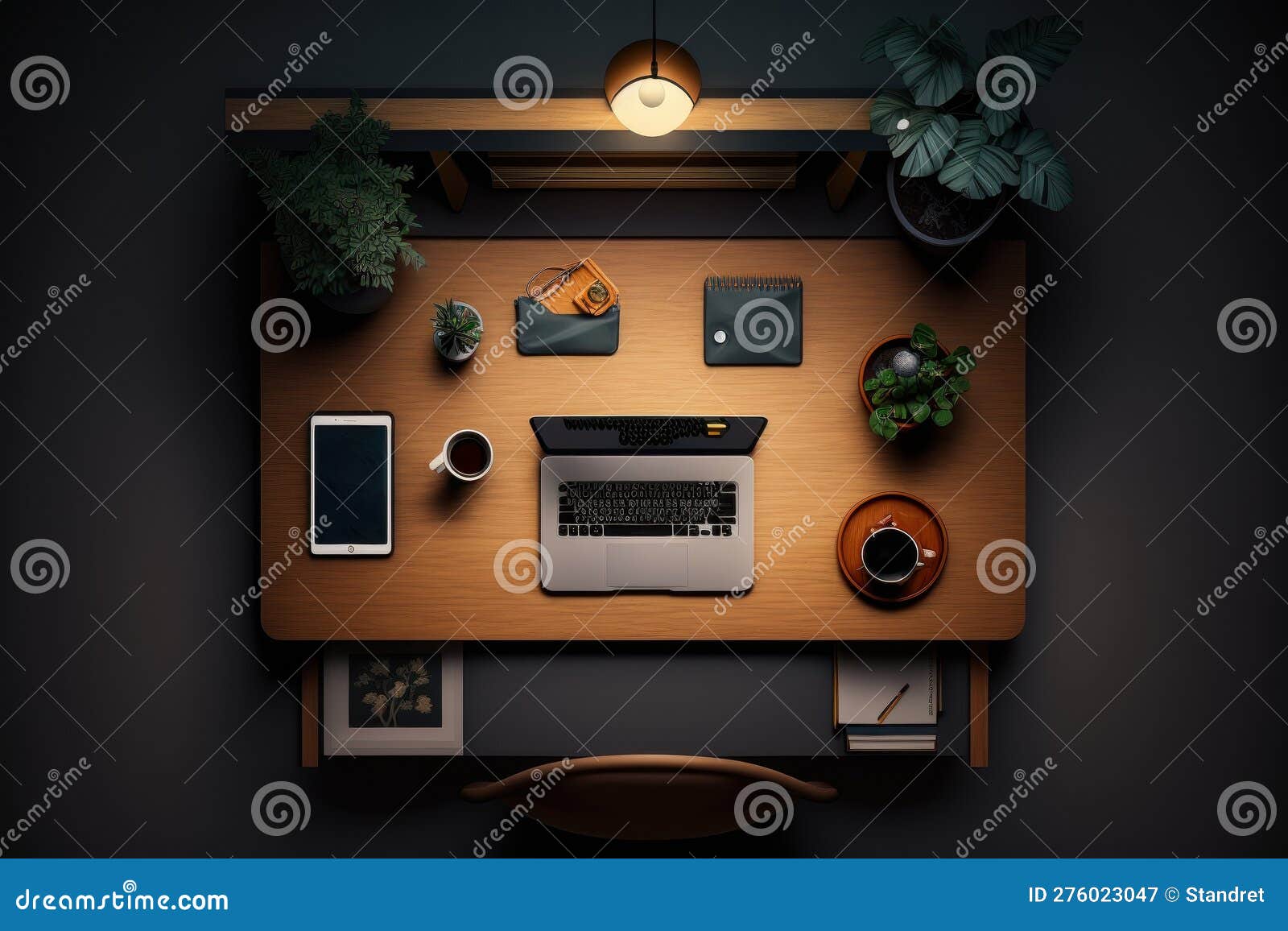 Top View of Table with Objects for Work. Beautiful Illustration Picture ...