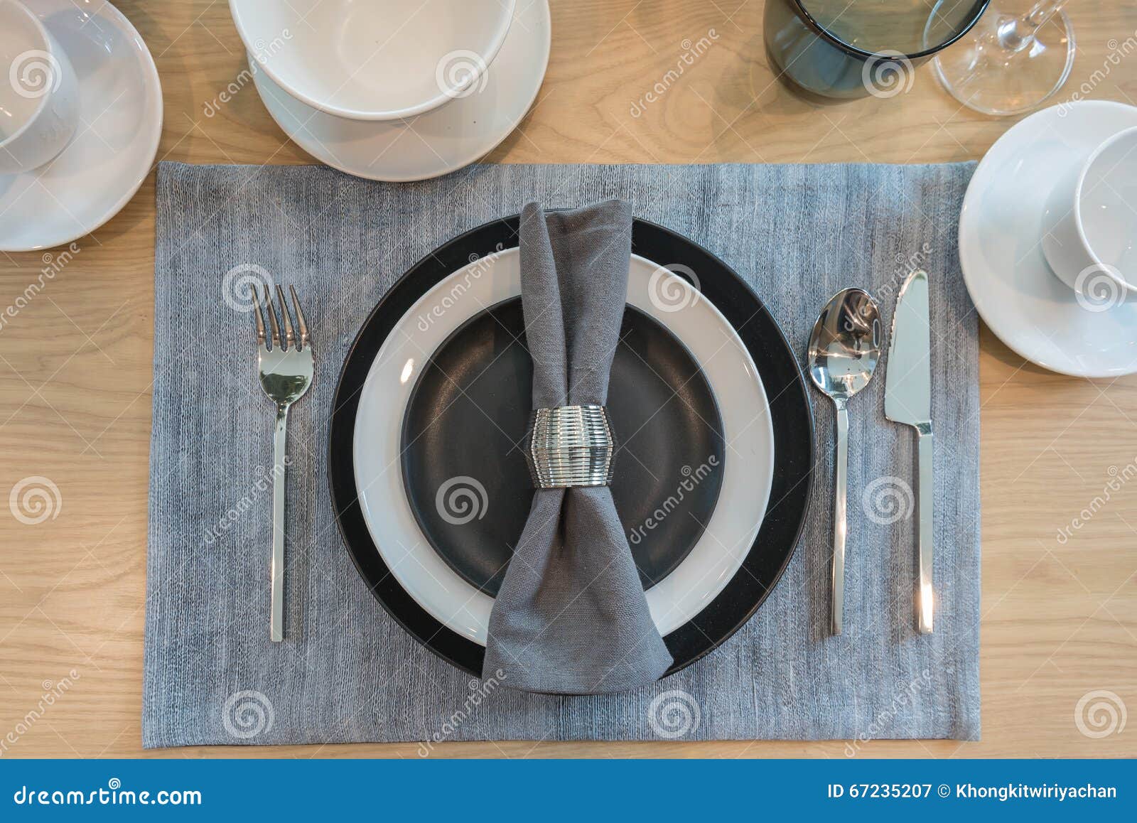 Top View of Table Set on Wooden Dinning Table Stock Image - Image of ...