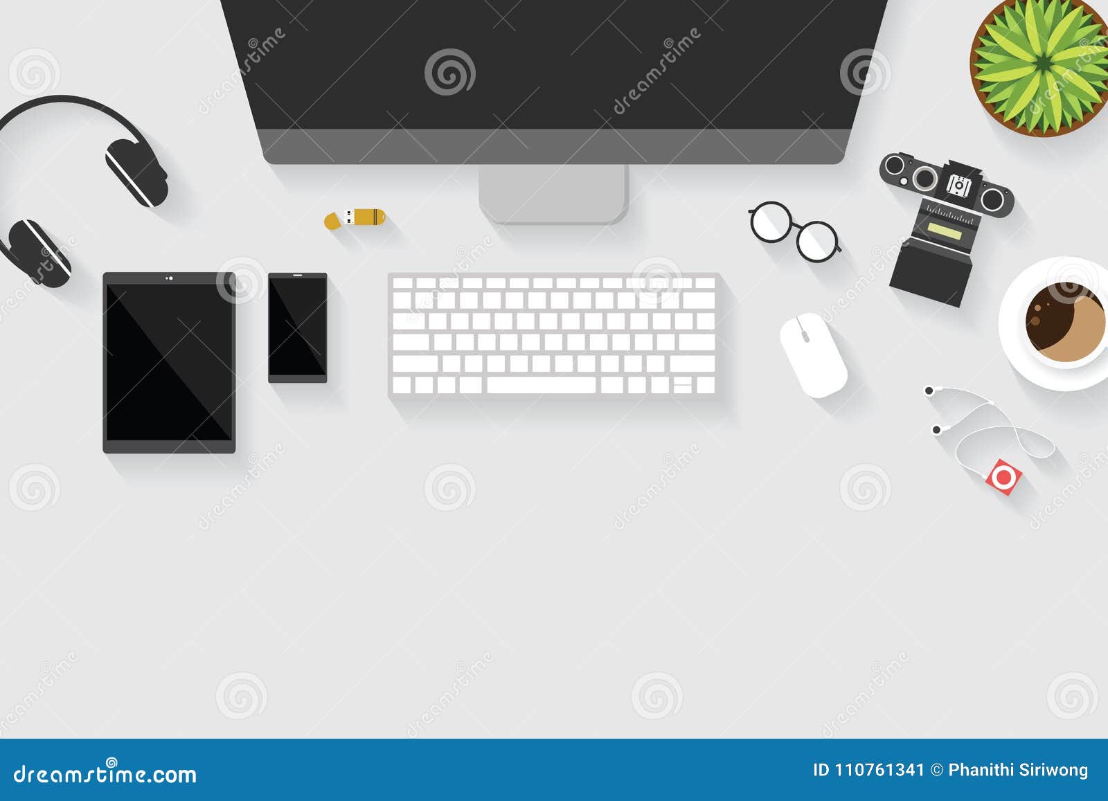 Top View of Table Working and Working Desk with Gadget and Free Space ...