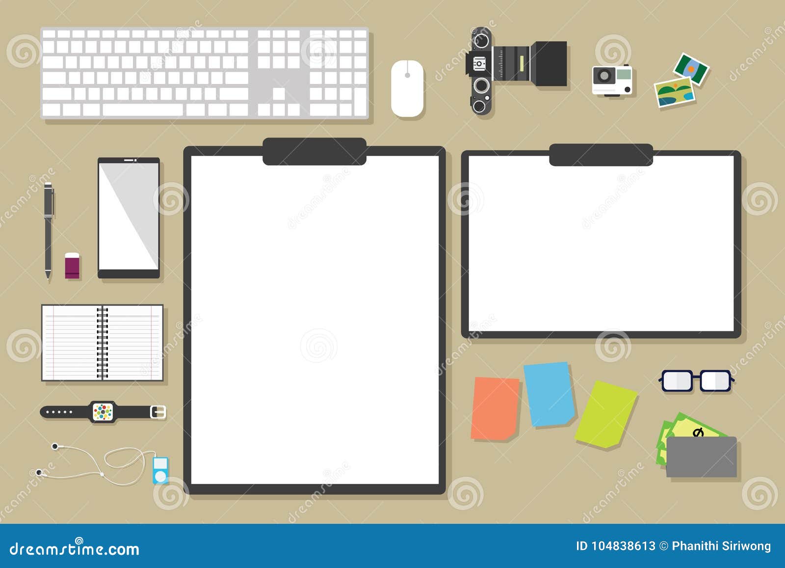 Top View of Table Working and Working Desk with Gadget and Free Space ...