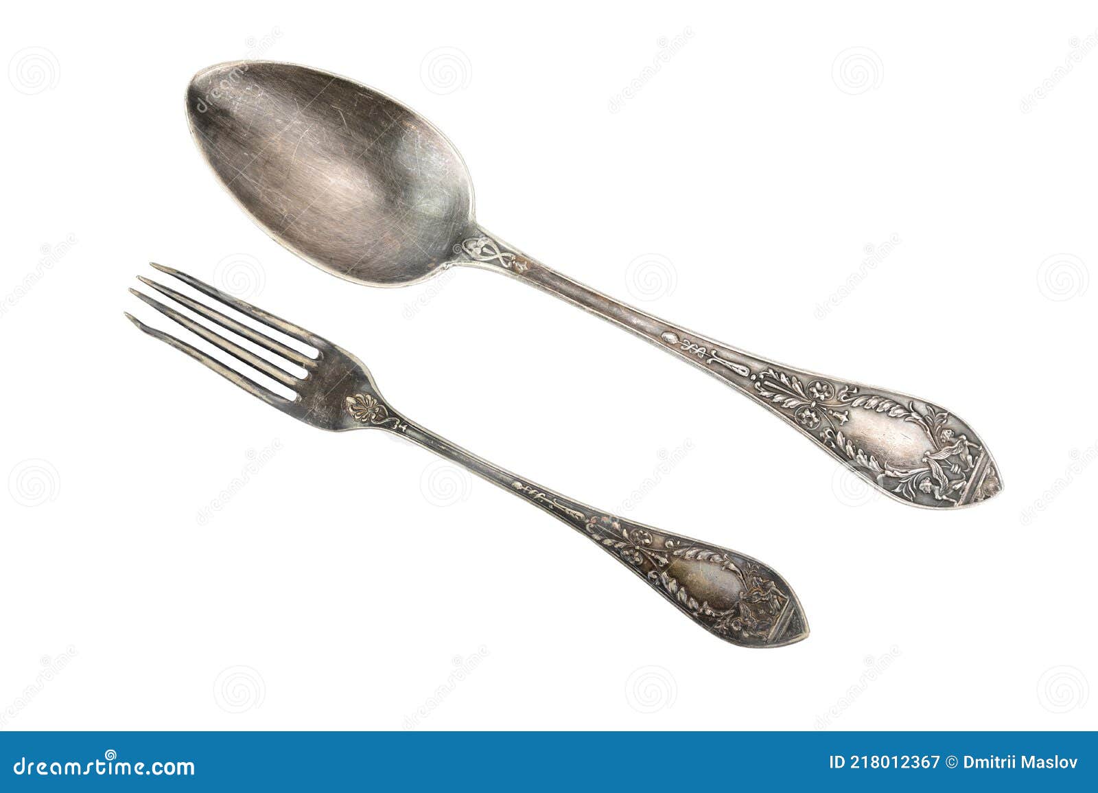 Top View of a Tablespoon and Fork with Embossed Patterns on the Handles ...