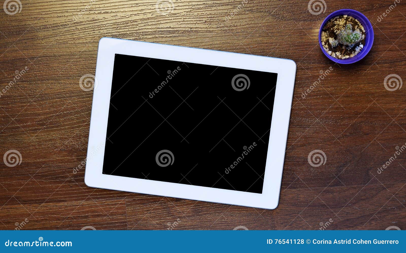 Top View of Tablet Computer on Wooden Table Stock Photo - Image of ...