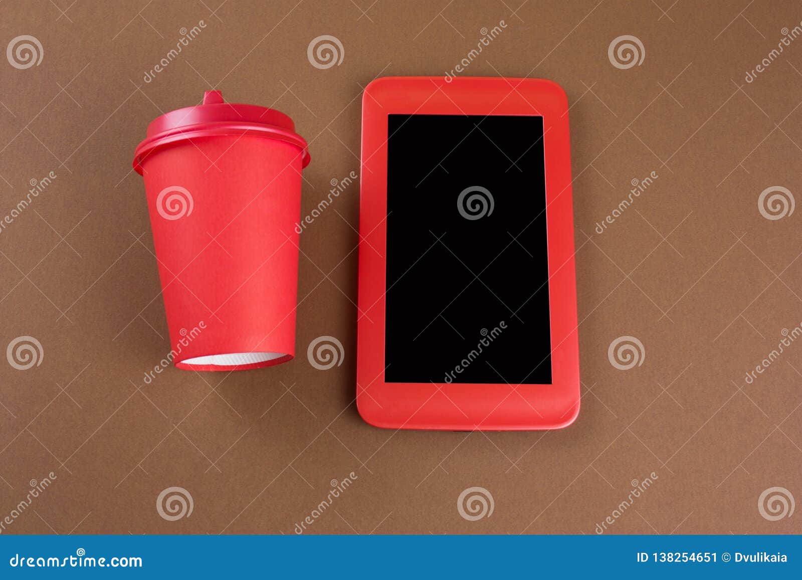 Tablet and Take Away Drink Cup on Brown Background Stock Image - Image ...