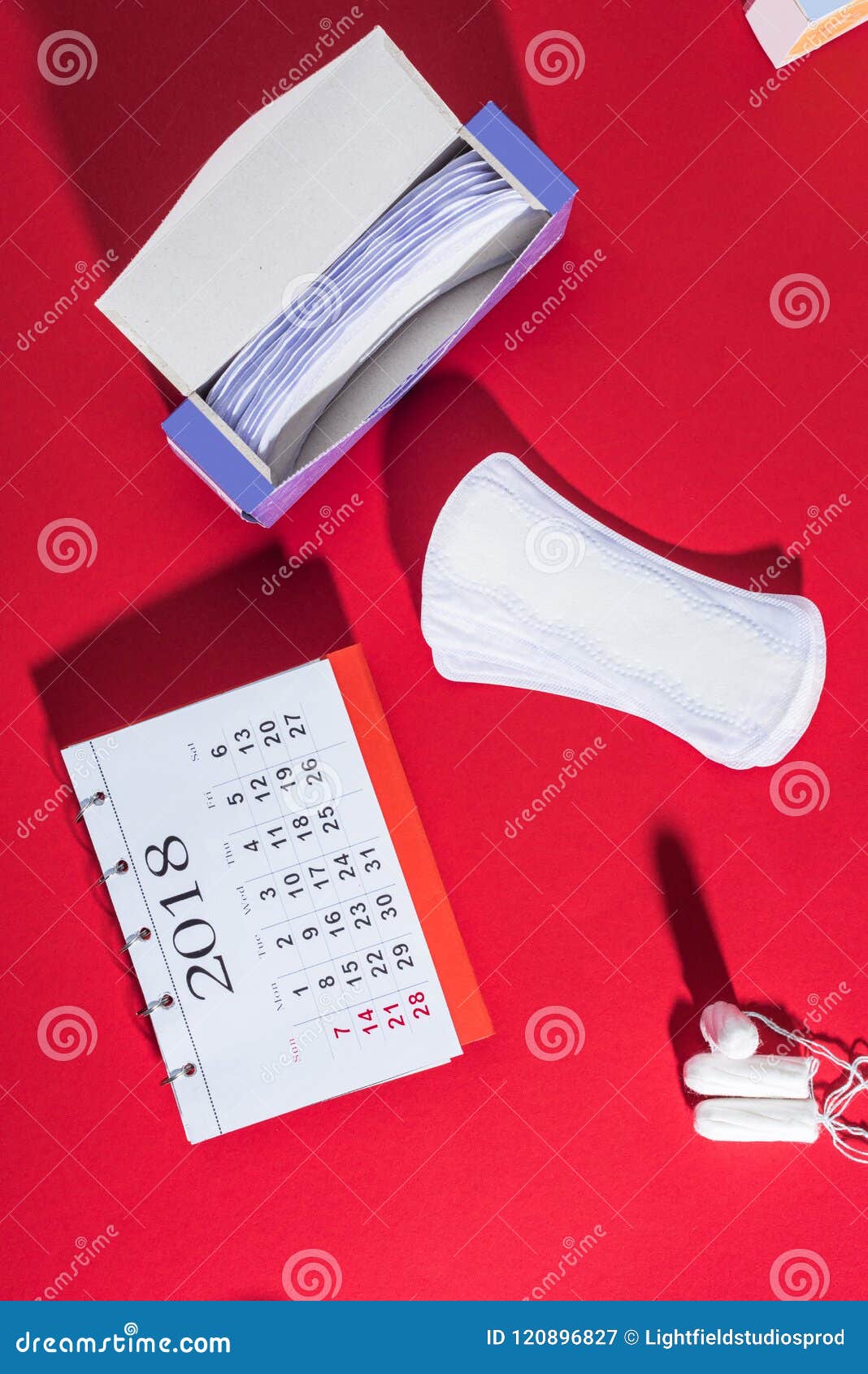 Top View of Tampons, daily Liners and Calendar Stock Image - Image of ...