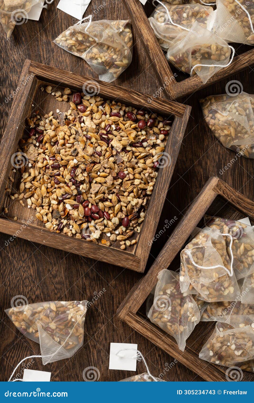 Tea Bags of Red Bean and Barley Tea at Vertical Composition Stock Image ...