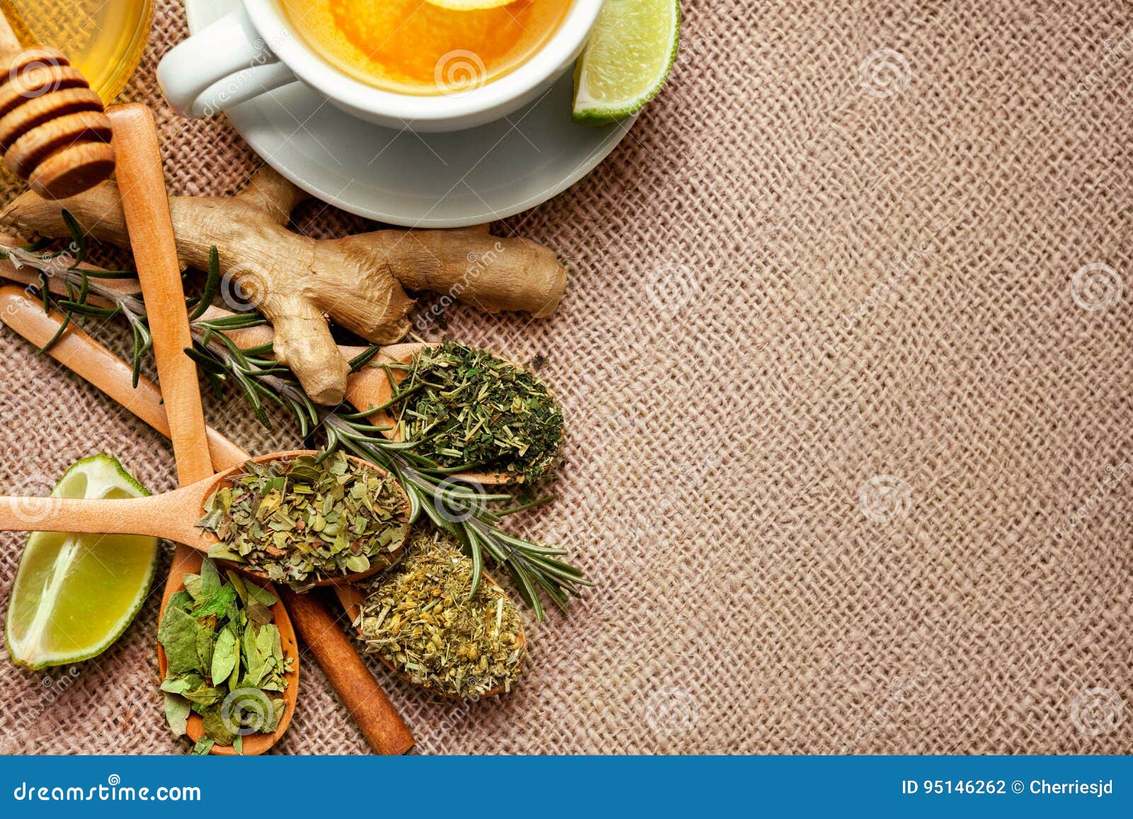 Top View of Tea Herbs, Raw Ginger and Lime Stock Photo - Image of herb ...