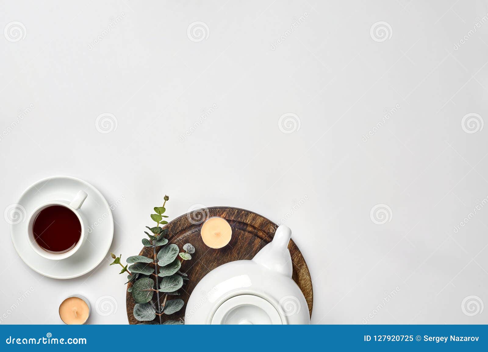 Top View of the Tea Pot and Tea Cup on White Background Stock Image ...