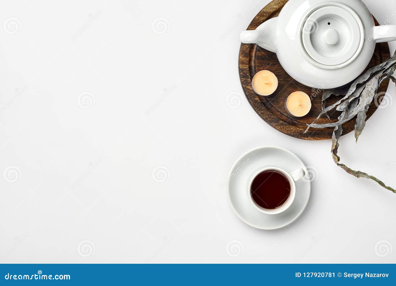 Top View of the Tea Pot and Tea Cup on White Background Stock Image ...