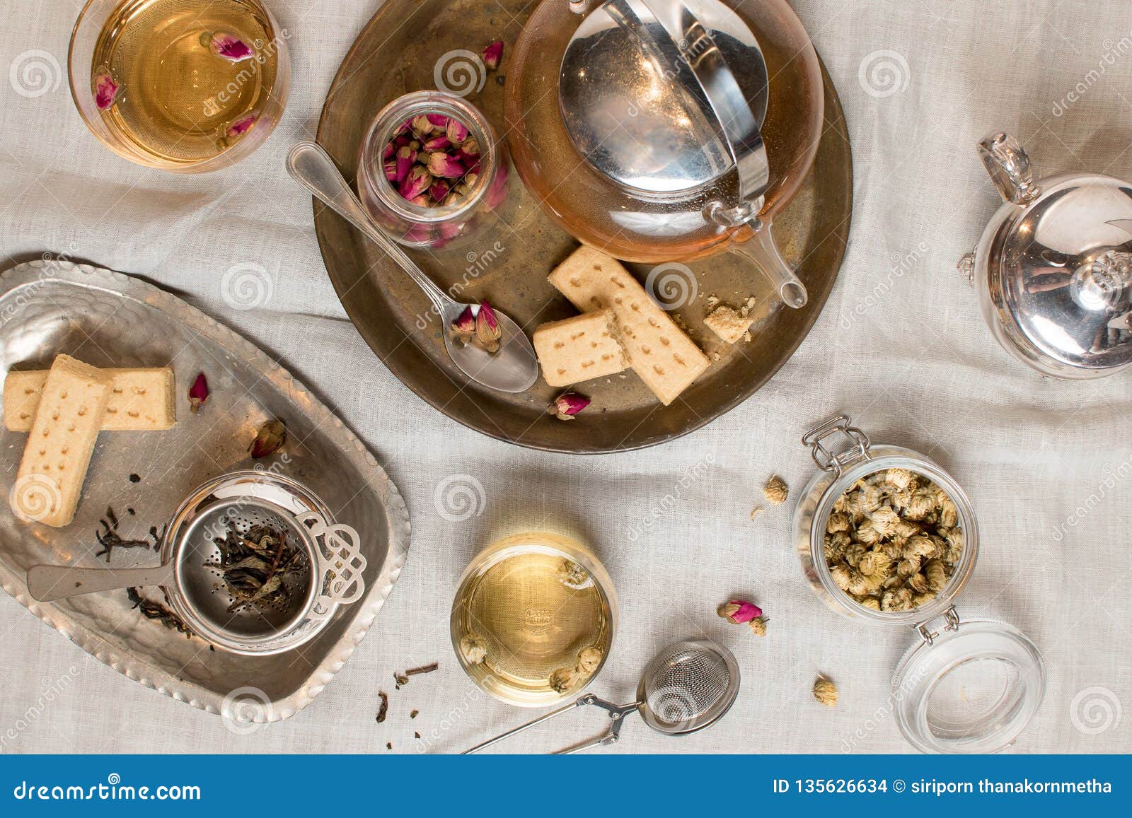 Top View of Tea Set and Biscuits Stock Photo - Image of biscuits, cafe ...