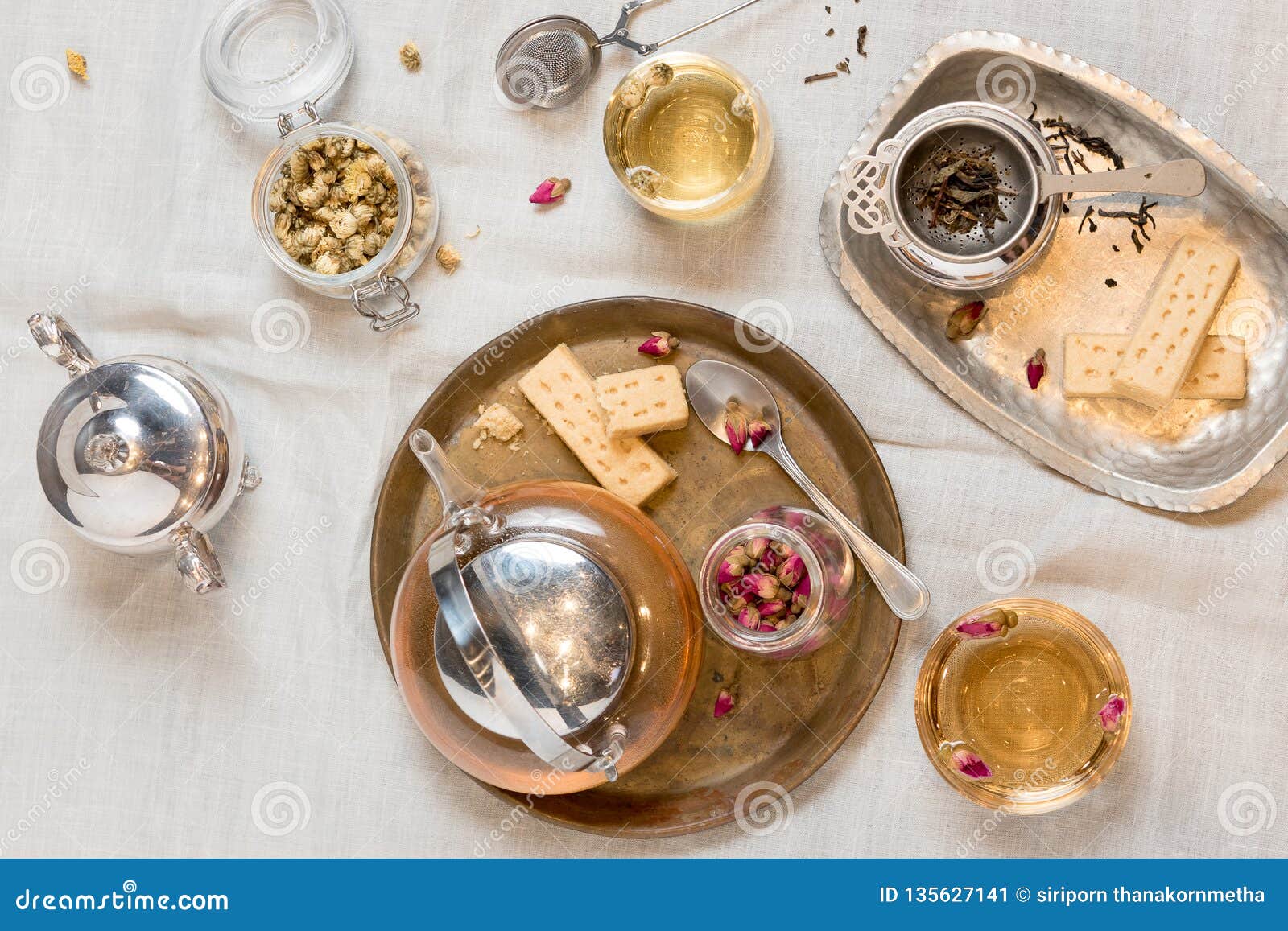 Top View of Tea Set and Biscuits Stock Image - Image of chocolate ...