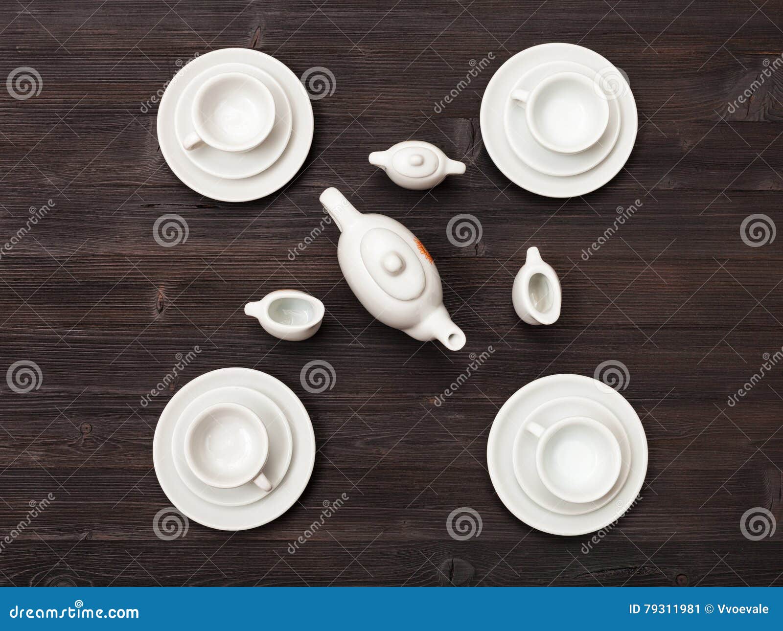 Top View of Tea Set on Dark Brown Table Stock Image - Image of board ...