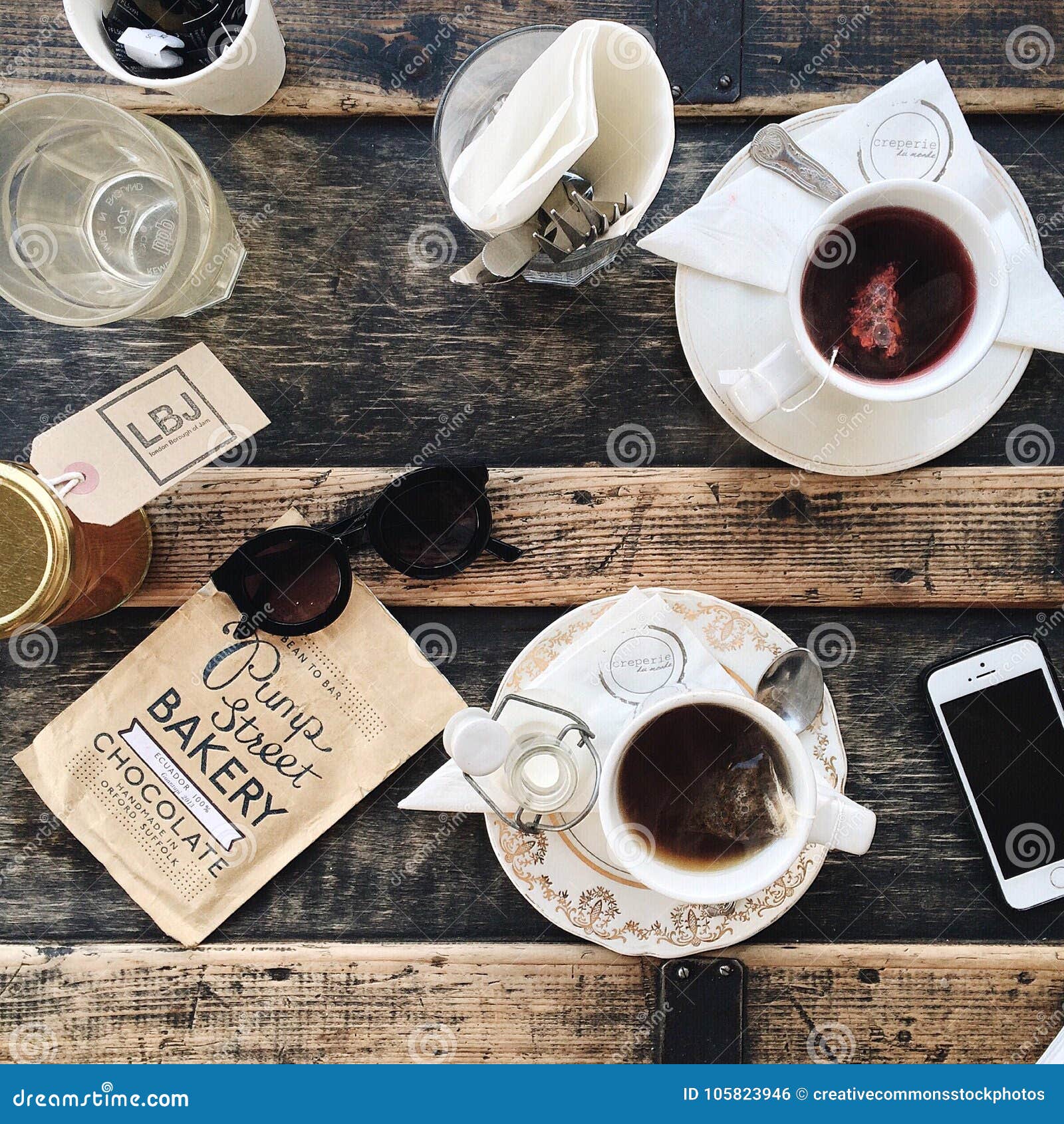 Top View Of Tea On Wooden Table Picture. Image: 105823946