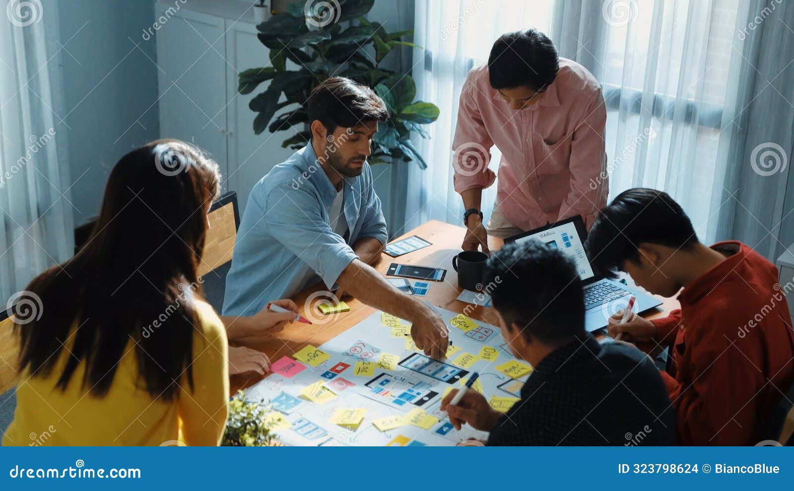 Top View of Team Brainstorming and Sharing Idea by Using Mind Map ...