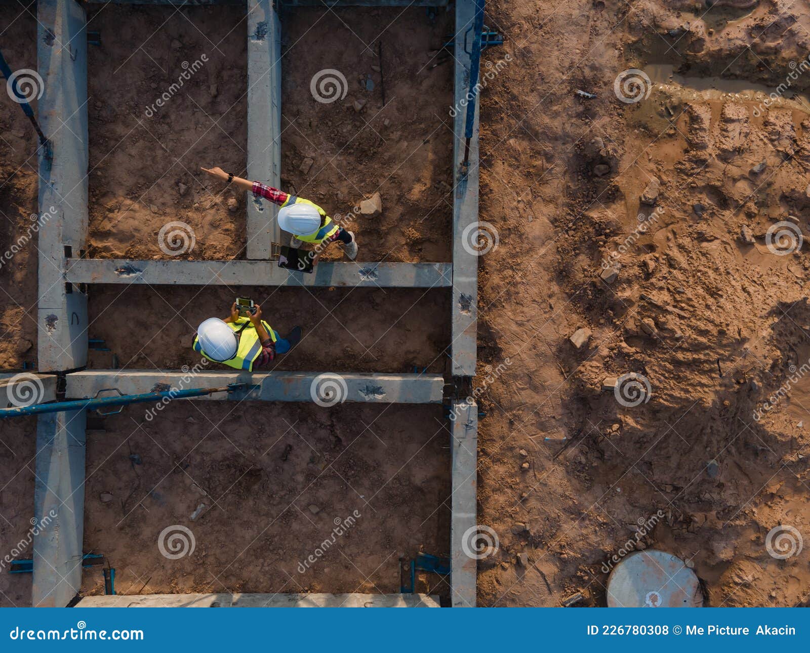 Top View Team Engineer Working in Construction Site Stock Photo - Image ...