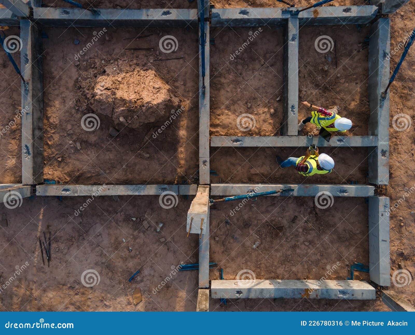 Top View Team Engineer Working in Construction Site Stock Photo - Image ...