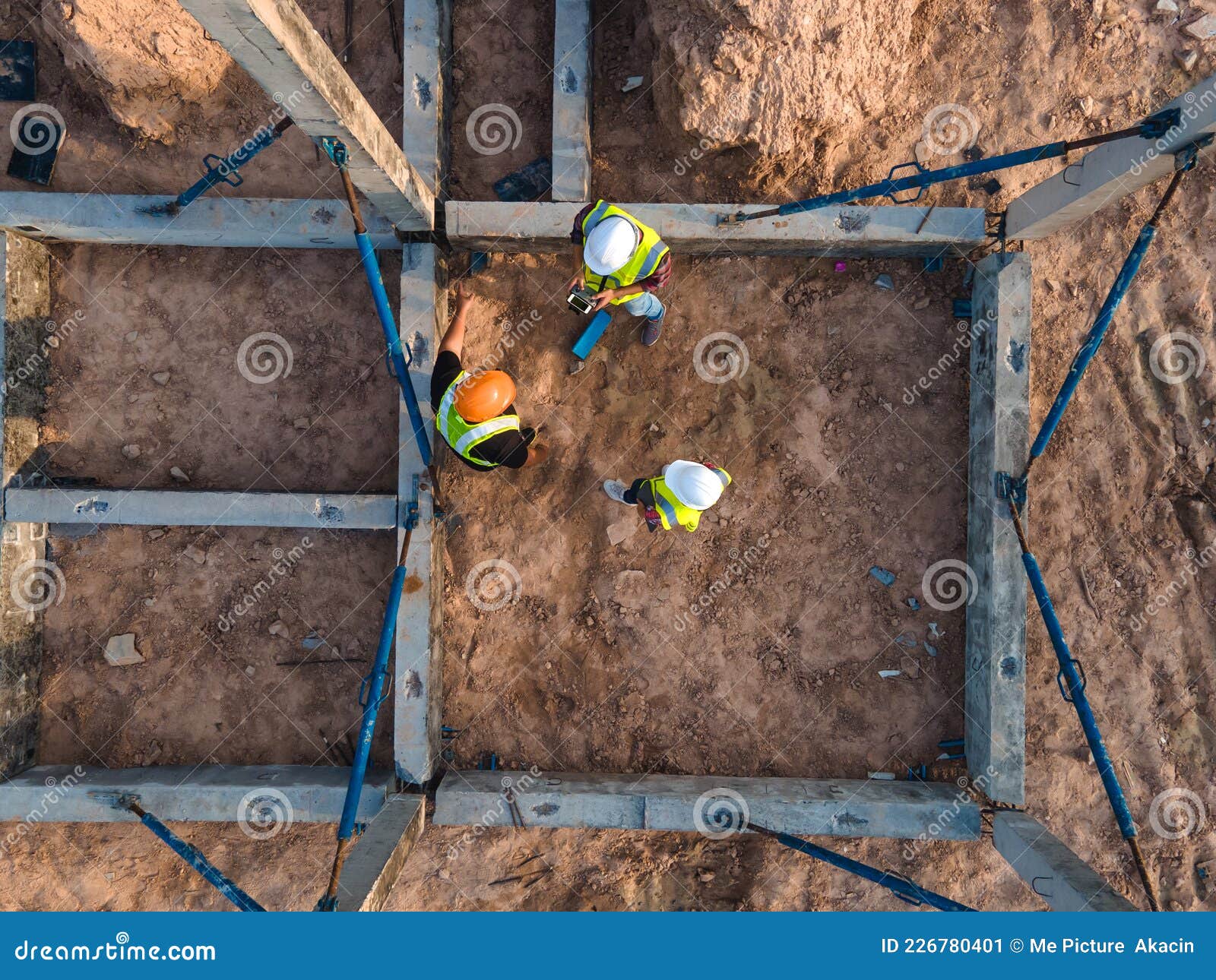 Top View Team Engineer Working in Construction Site Editorial Photo ...