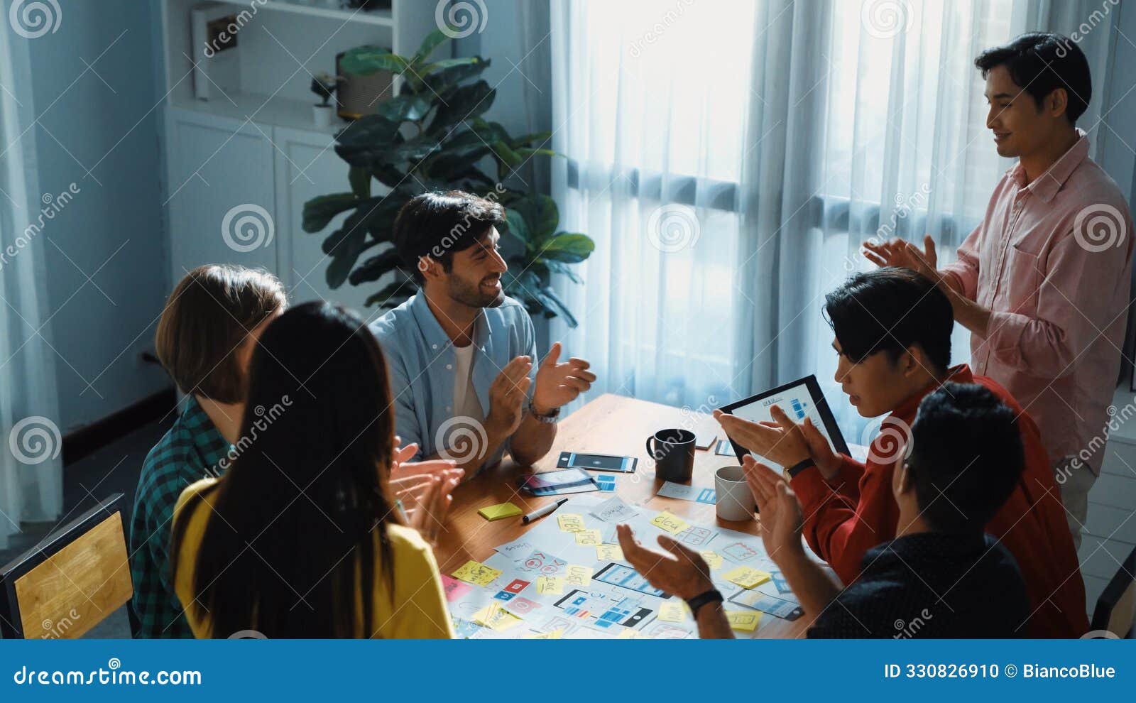 Top View of Team Sharing Idea by Using Mind Map while Clap Hands ...