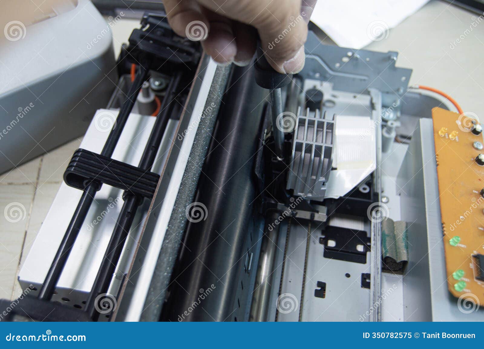 Top View of Technician Inspecting and Repairing Printer Stock Image ...