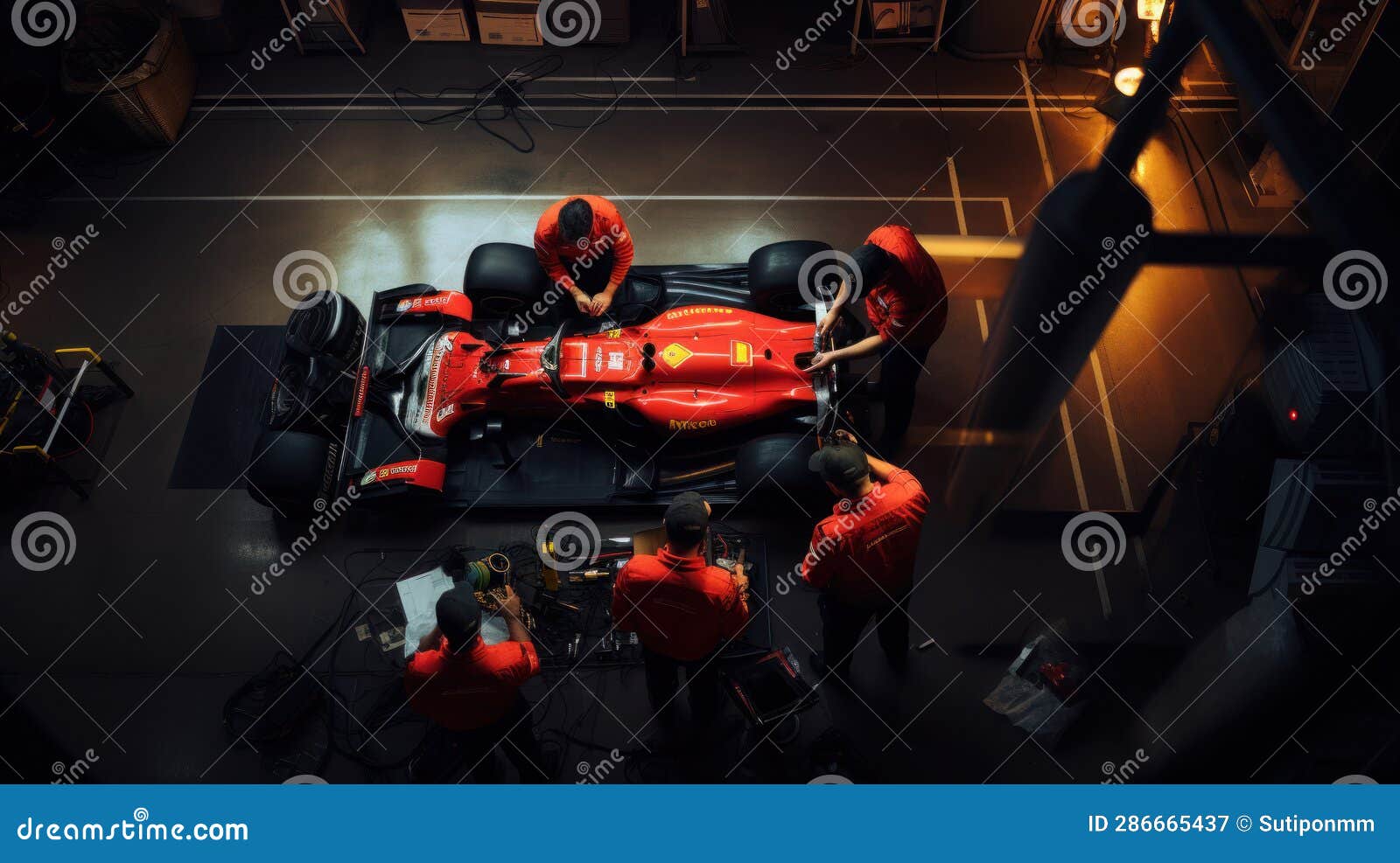 Top View Of Technicians F1 During Pit-stop Training Stock Photo | CartoonDealer.com #286664694