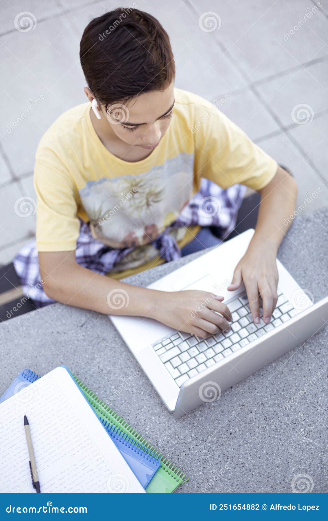 Top View of Teenage Boy Using Laptop Computer Stock Photo - Image of ...