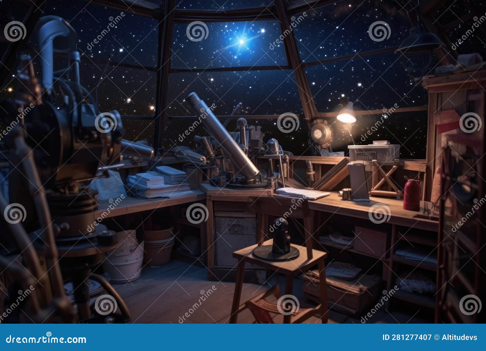 Top View of Telescope Setup with Star Charts Nearby Stock Illustration ...