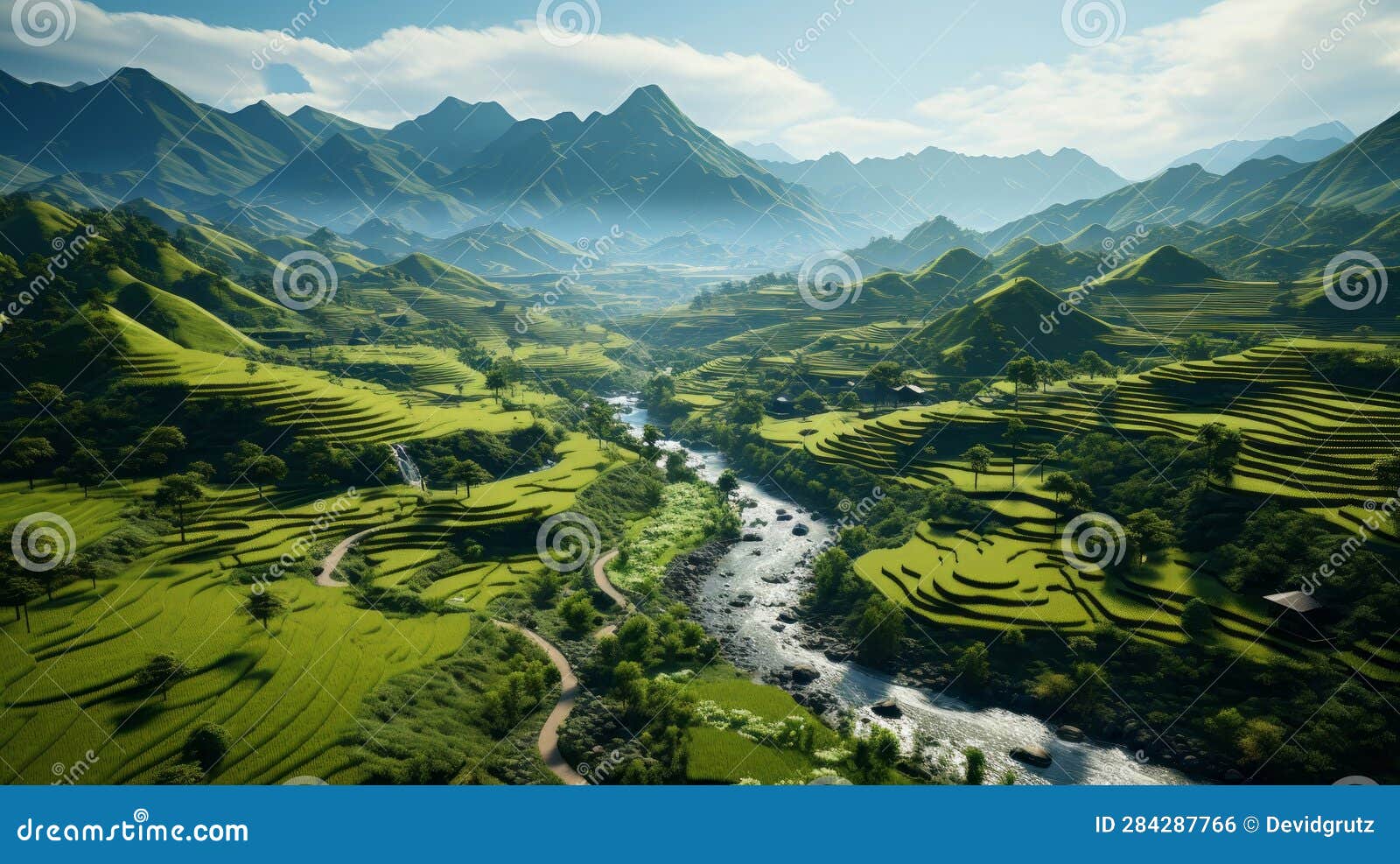 Top View of Terraced Rice Fields. Generative AI. Stock Illustration ...