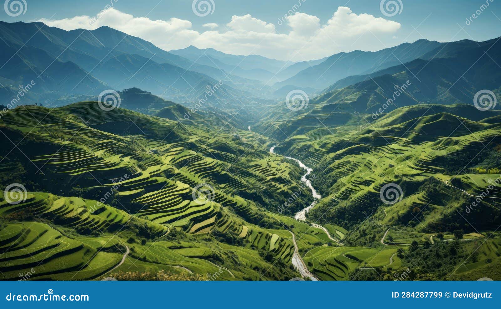 Top View of Terraced Rice Fields. Generative AI. Stock Illustration ...