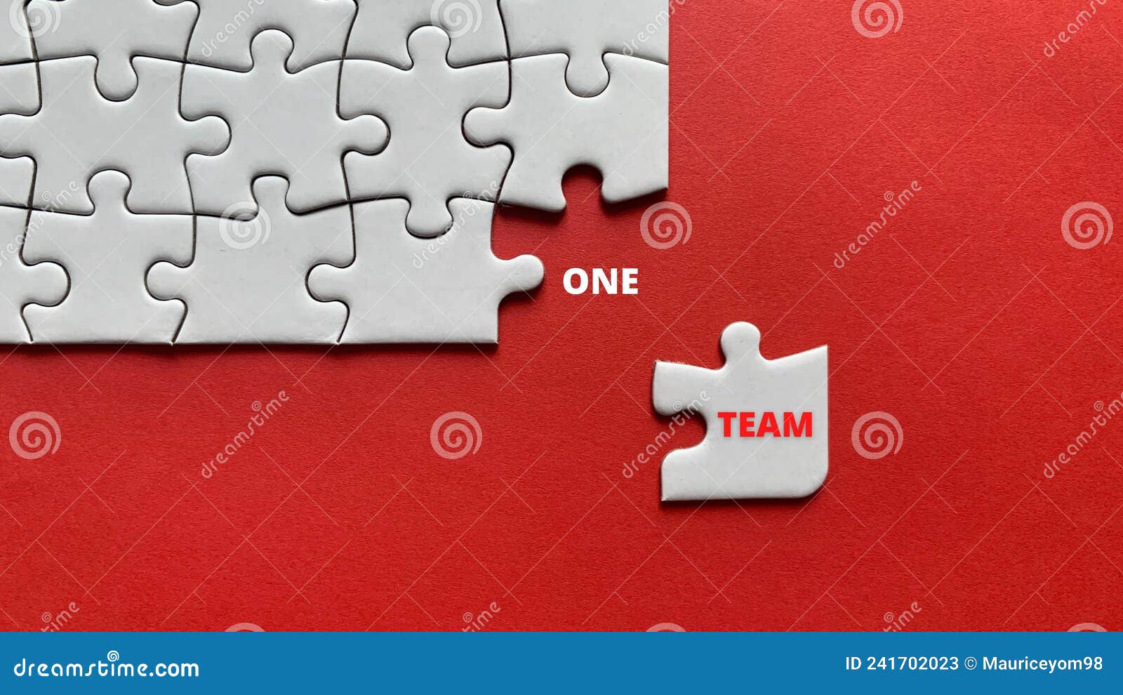 Top View of Text - One Team. on Red Background of White Jigsaw Missing ...