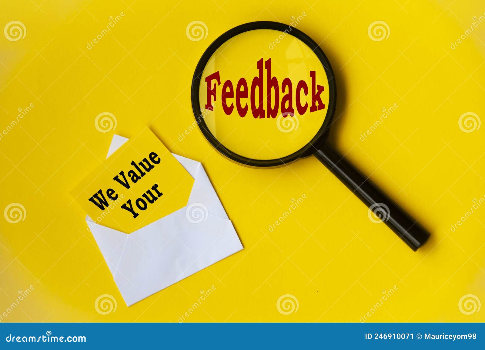 Top View of Text - we Value Your Feedback on Notepad and Magnifying ...