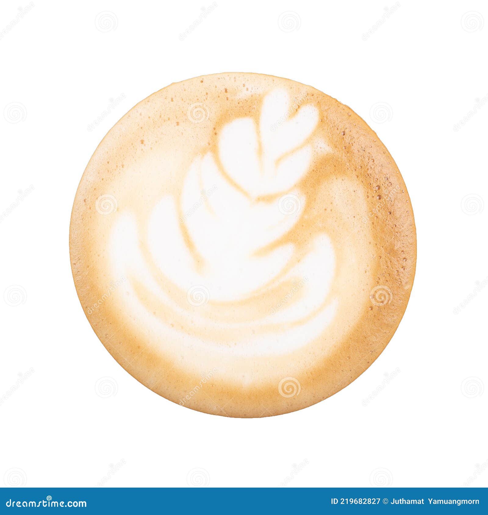 Top View. Texture Coffee Latte Art on Cup Isolated White Background ...