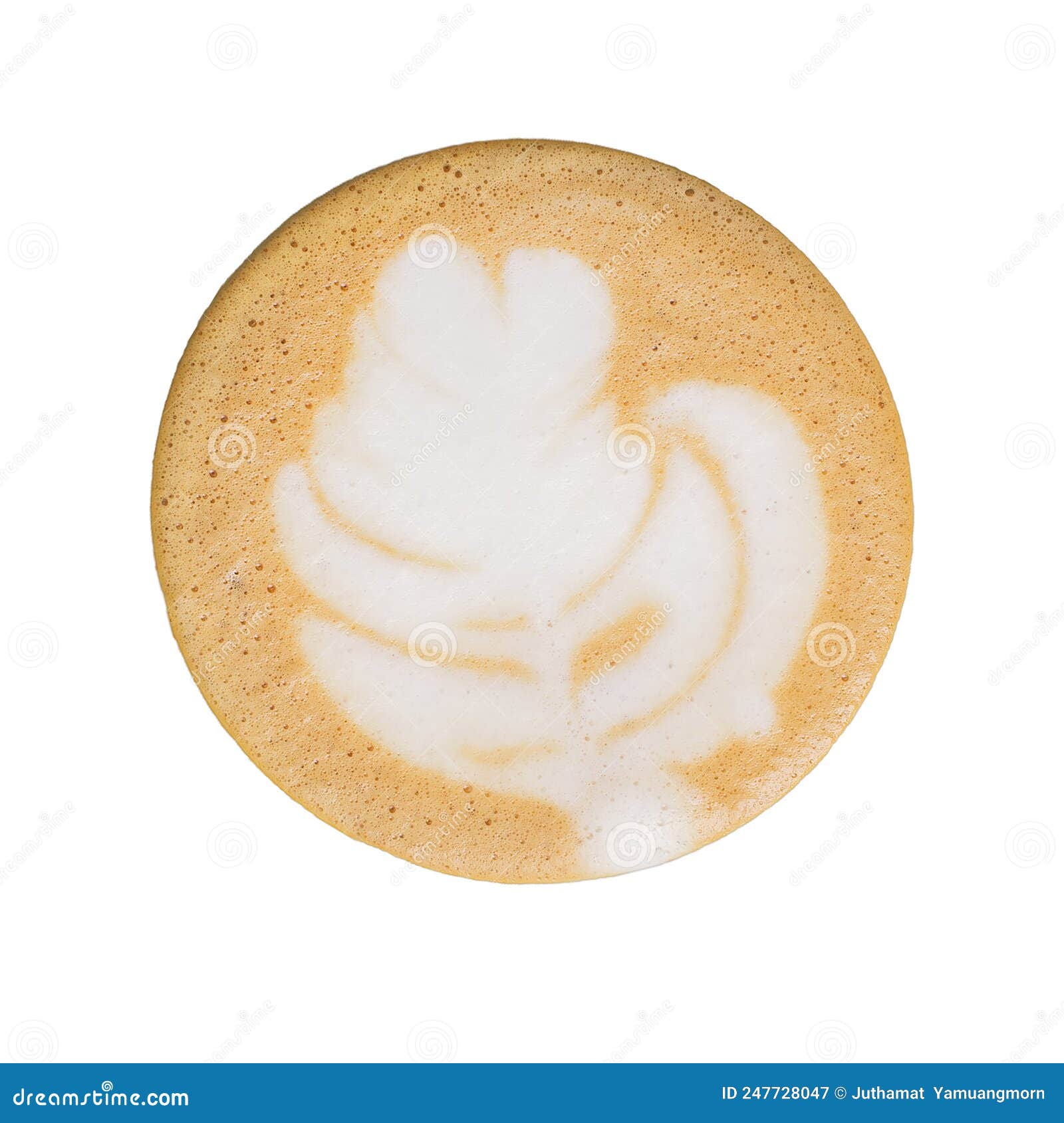 Top View. Texture Coffee Latte Art on Cup Isolated White Background ...
