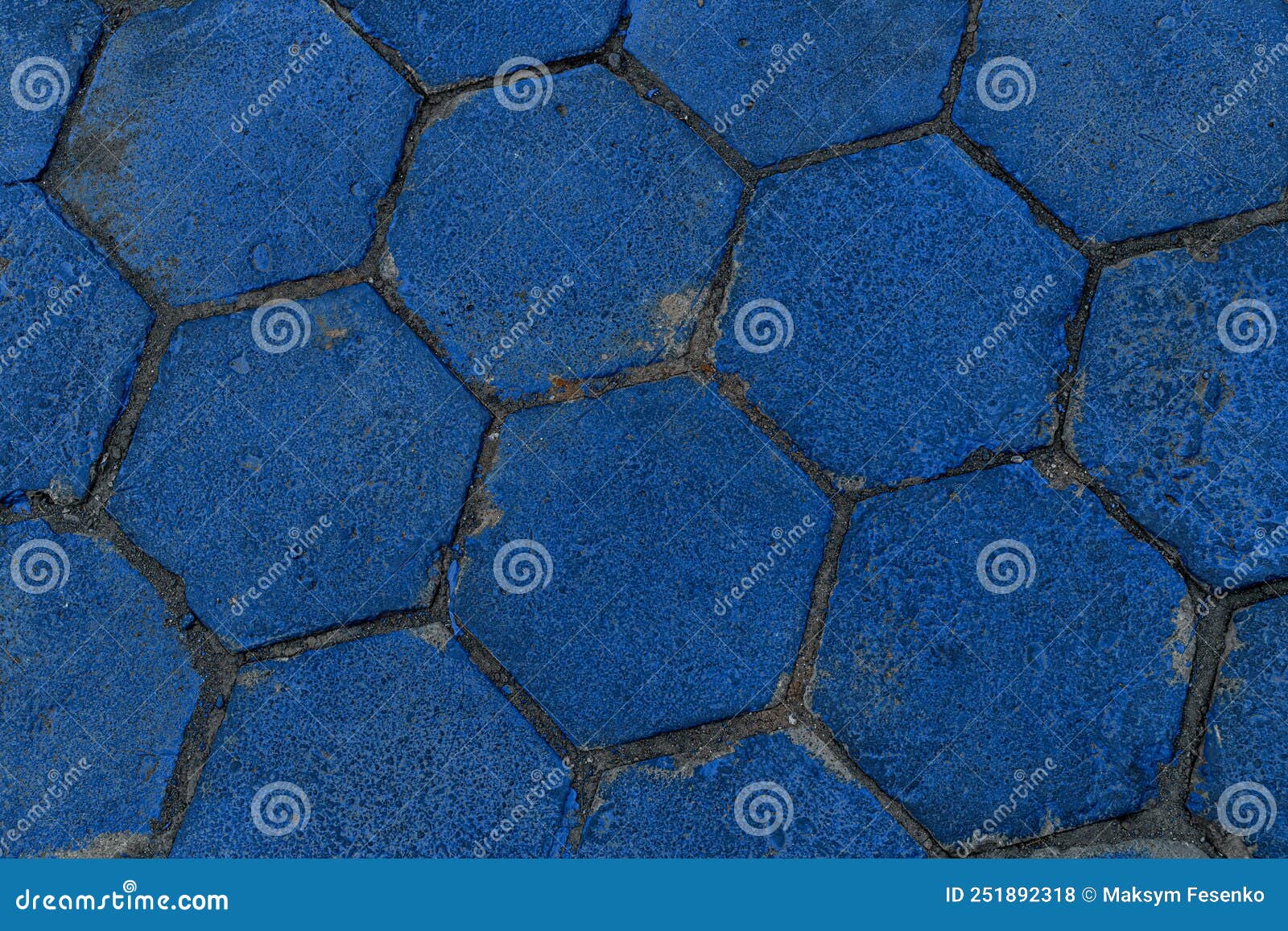Top View On Texture Of Hexagonal Paving Slabs Covered With Blue Paint ...