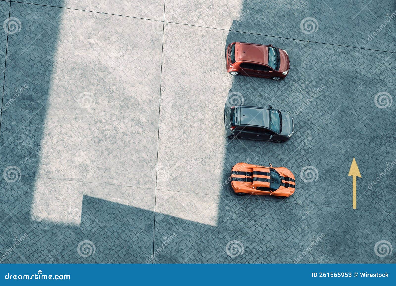 Top View of Three Cars Parked in a Driving Area Stock Image - Image of ...