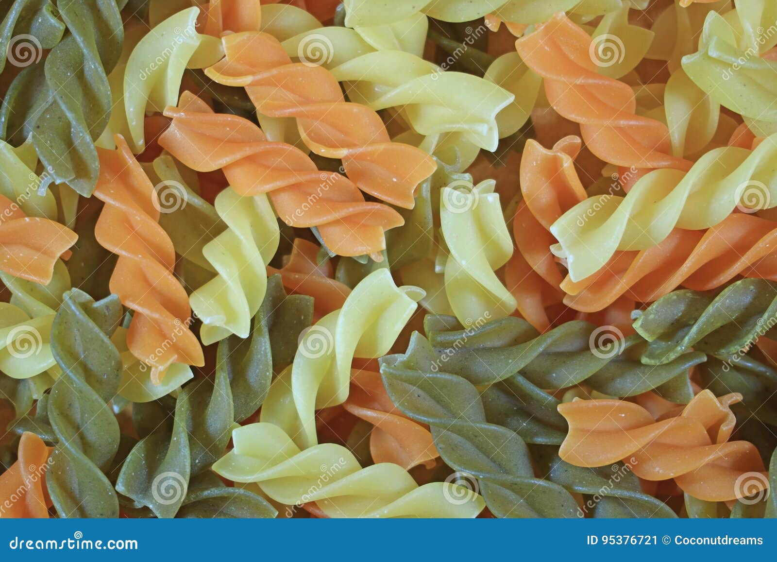 Top View of Three-Color Spiral Shaped Pasta Fusilli, for Background ...