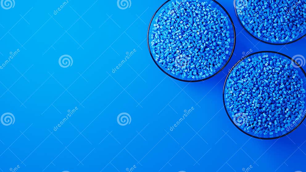 Top View on Three Glass Cups with Blue Plastic Polypropylene Granules ...