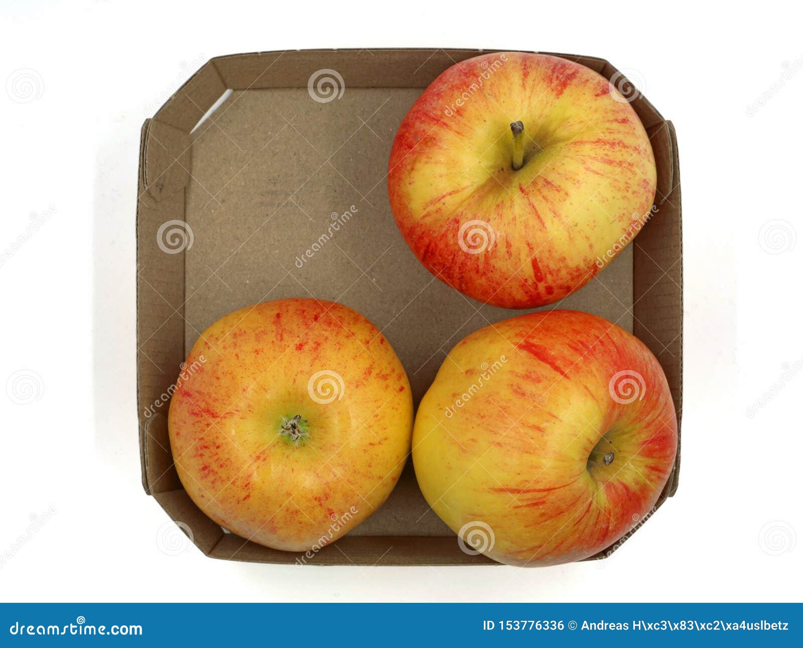 Top View of Three Red Apple Inside Cardboard Isolated on White ...