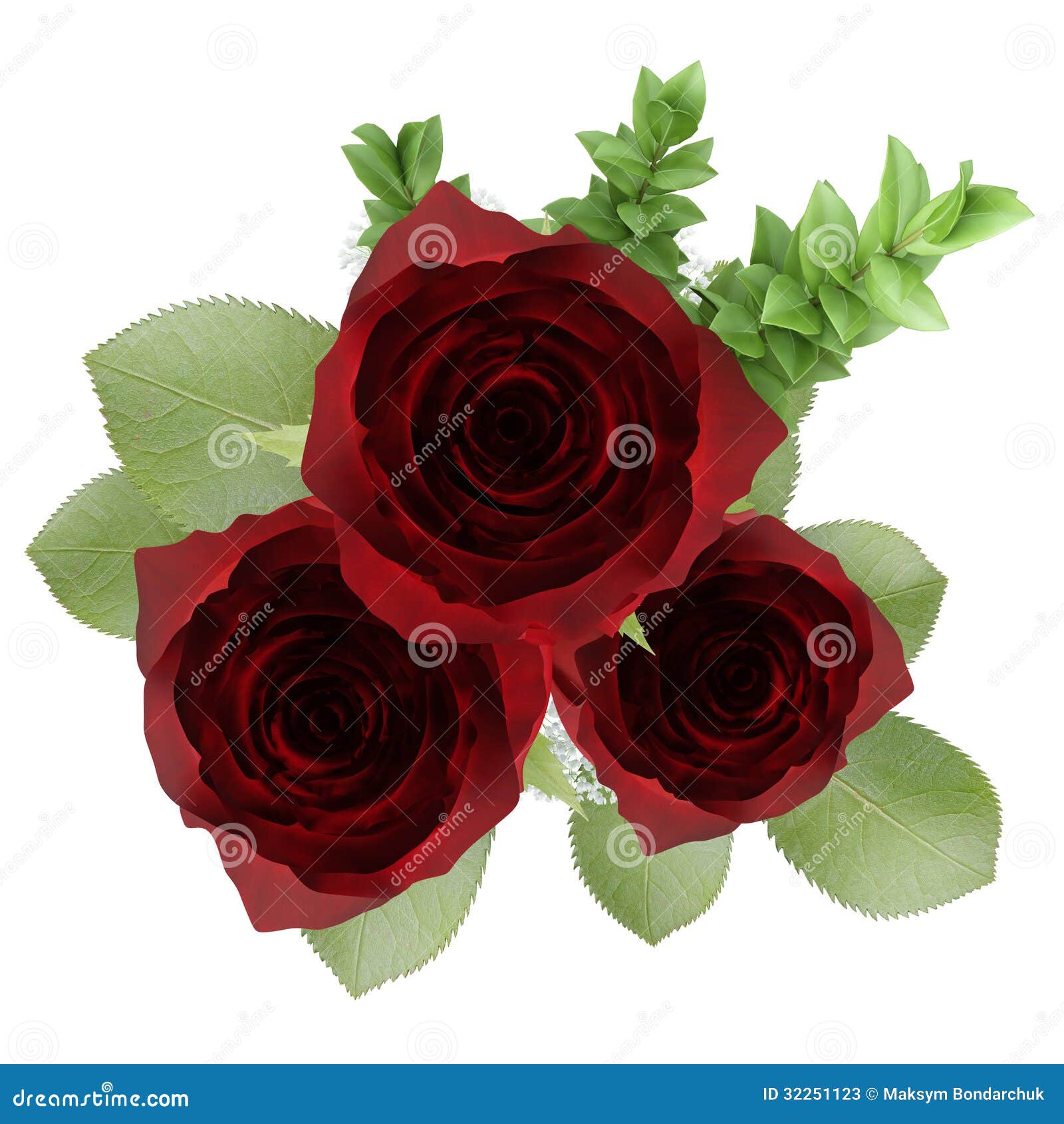 Top View of Three Red Roses in Vase Isolated on White Stock ...