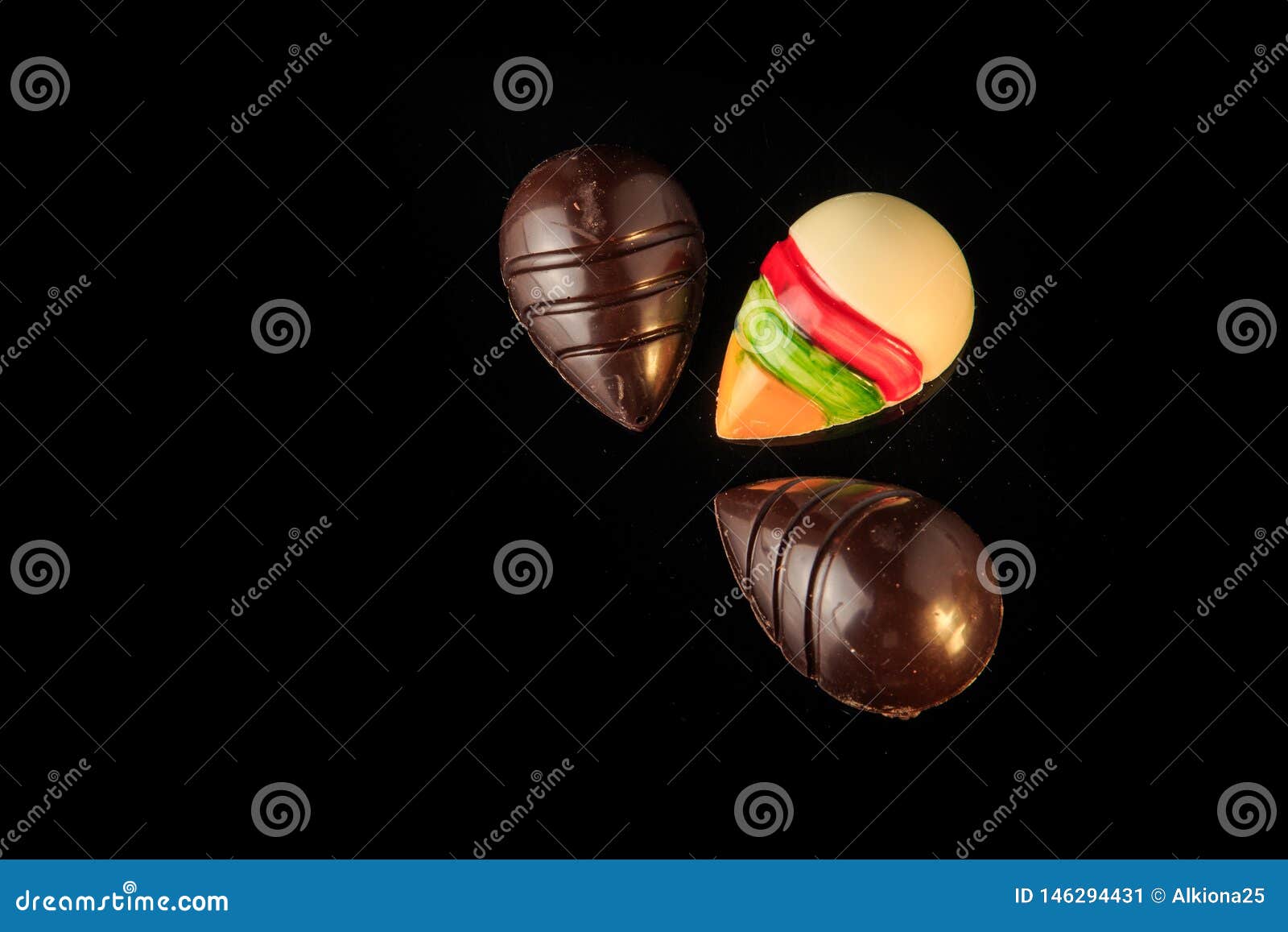 Top View on Three Shell-shaped Colorful Chocolate Candies Stock Image ...